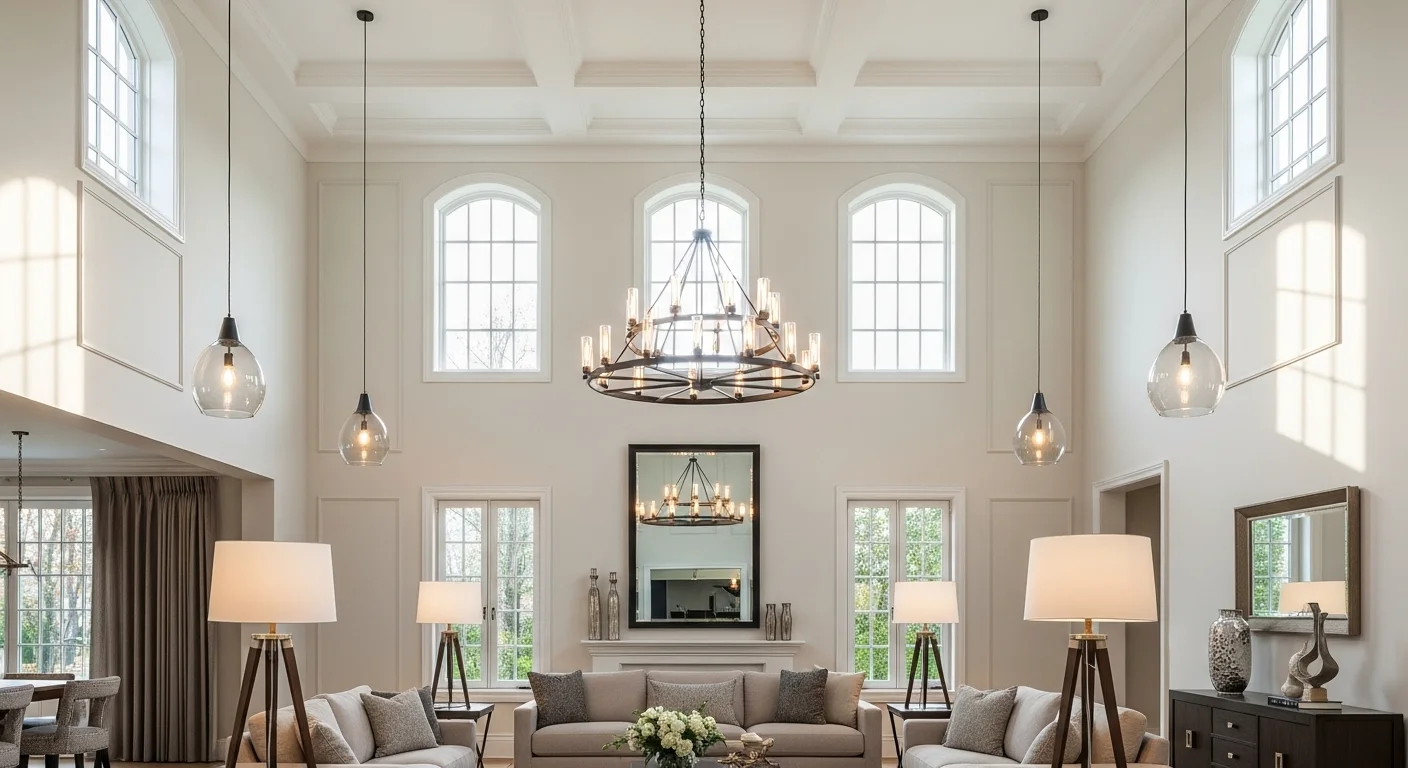 9 High Ceiling Living Room Lighting Ideas - HomlyDesign